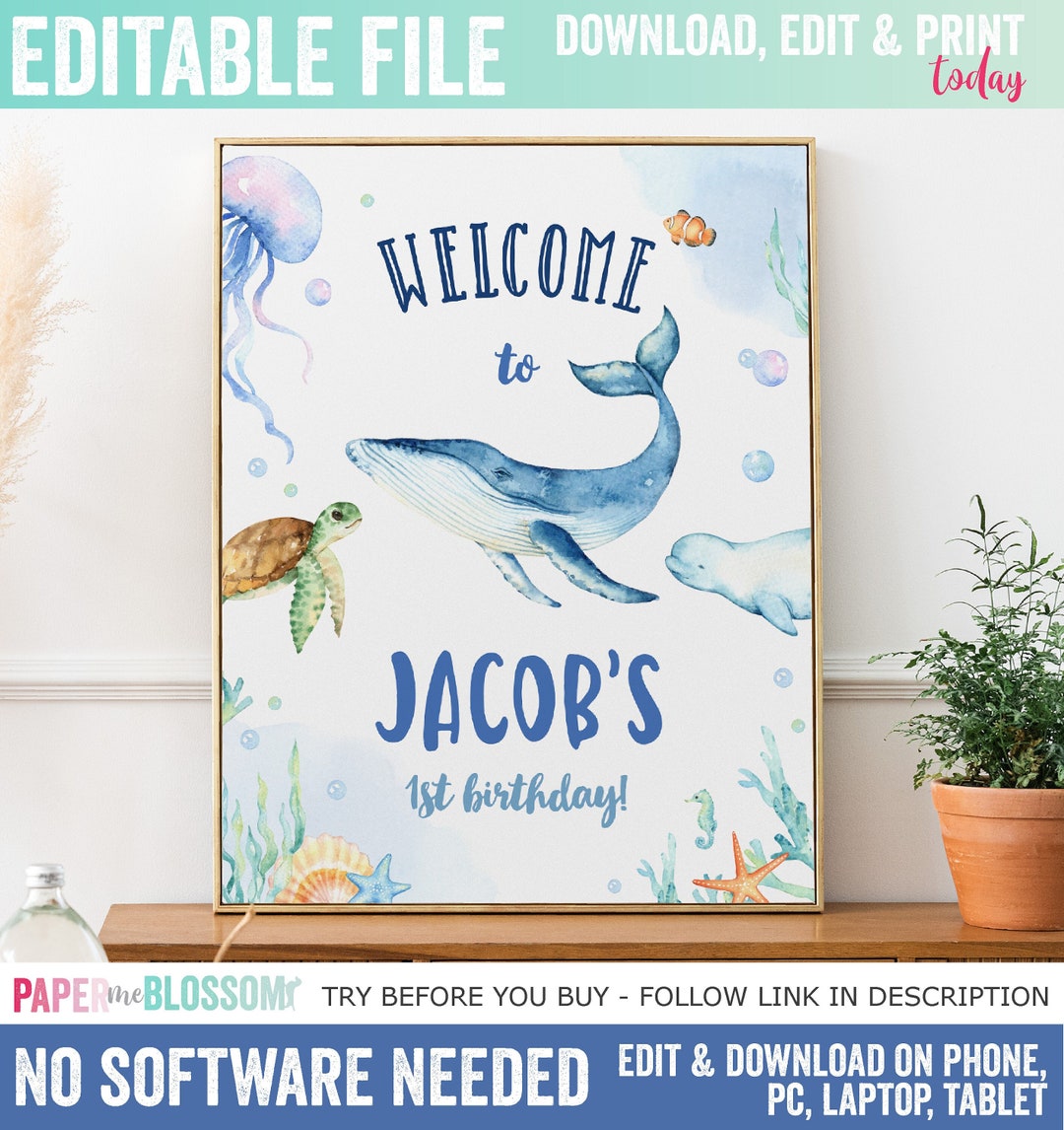 EDITABLE Ocean One-der the Sea Birthday Welcome Poster - Under the Sea ...