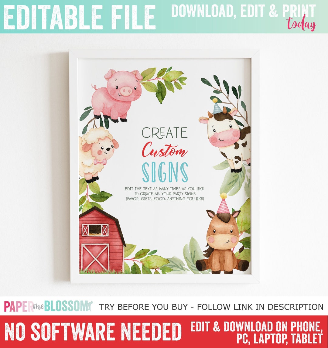 EDITABLE Little Farm Boy Barnyard Animal Birthday Custom Sign -boy Red ...