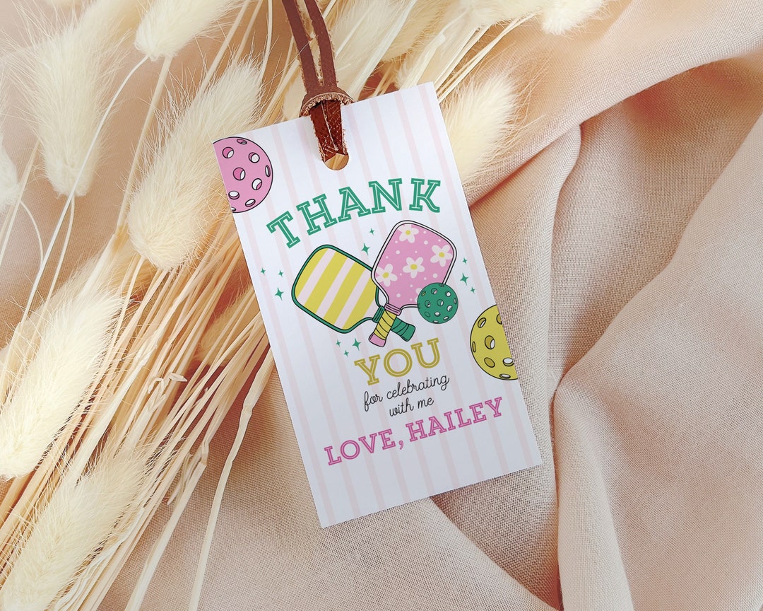 EDITABLE Preppy Pickleball Pink Party Birthday Favor Thank You Gift Tag ...
