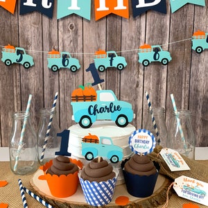 12 Blue Farm Truck Thank You Gift Tags - Fall Pumpkin Favor Tags ...