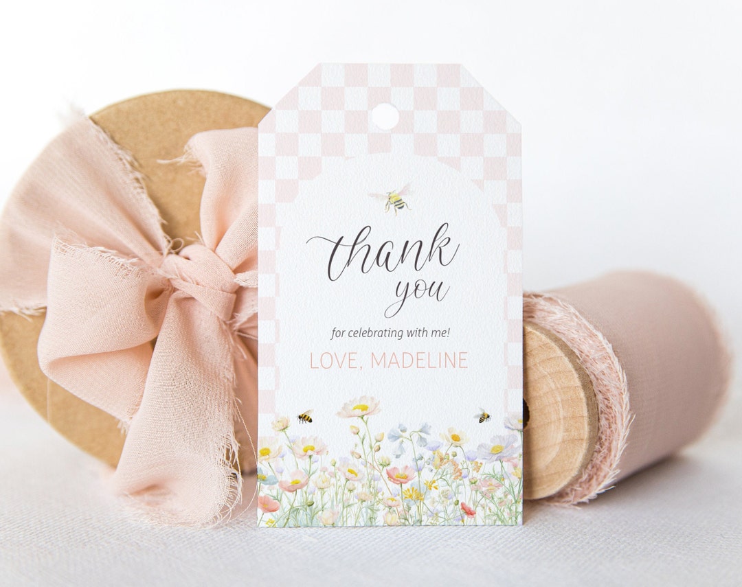 EDITABLE Bee Birthday Thank You Gift Tag - Happy Bee-day Floral Retro ...