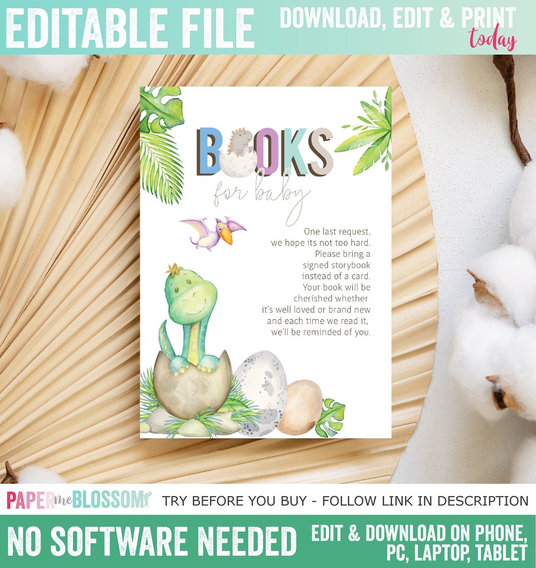 Editable Roar It's a Boy Dinosaur Baby Shower Books for Baby - Rawr ...