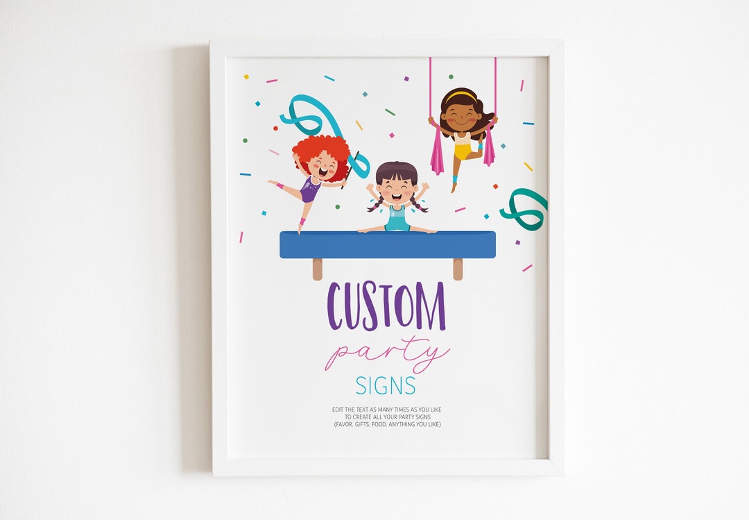 EDITABLE Gymnastics Birthday Custom Sign - Flip Tumble Jump and Play ...