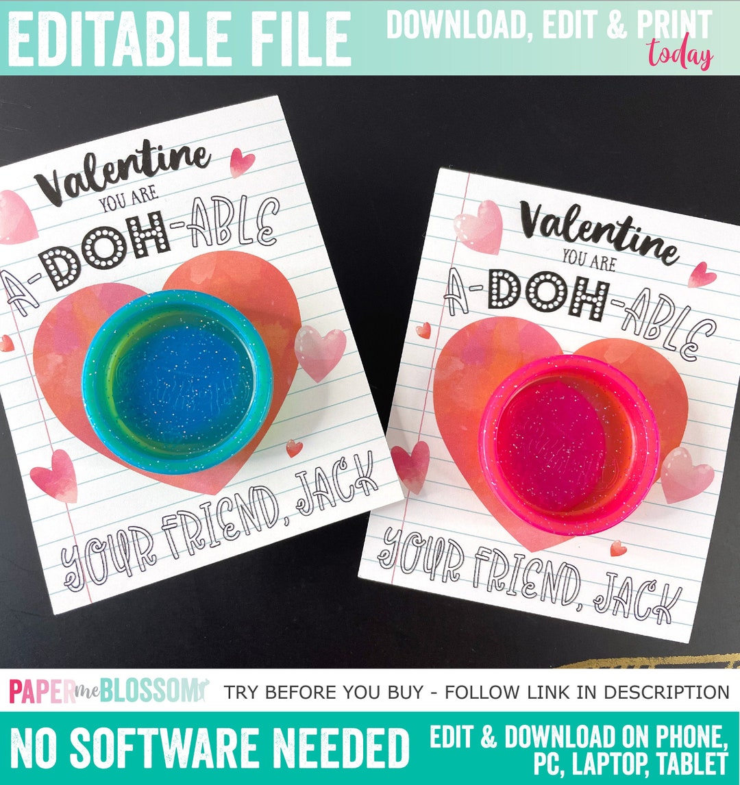 EDITABLE Valentine, You Are A Doh - Able Valentines Day Kids Gift Tag ...