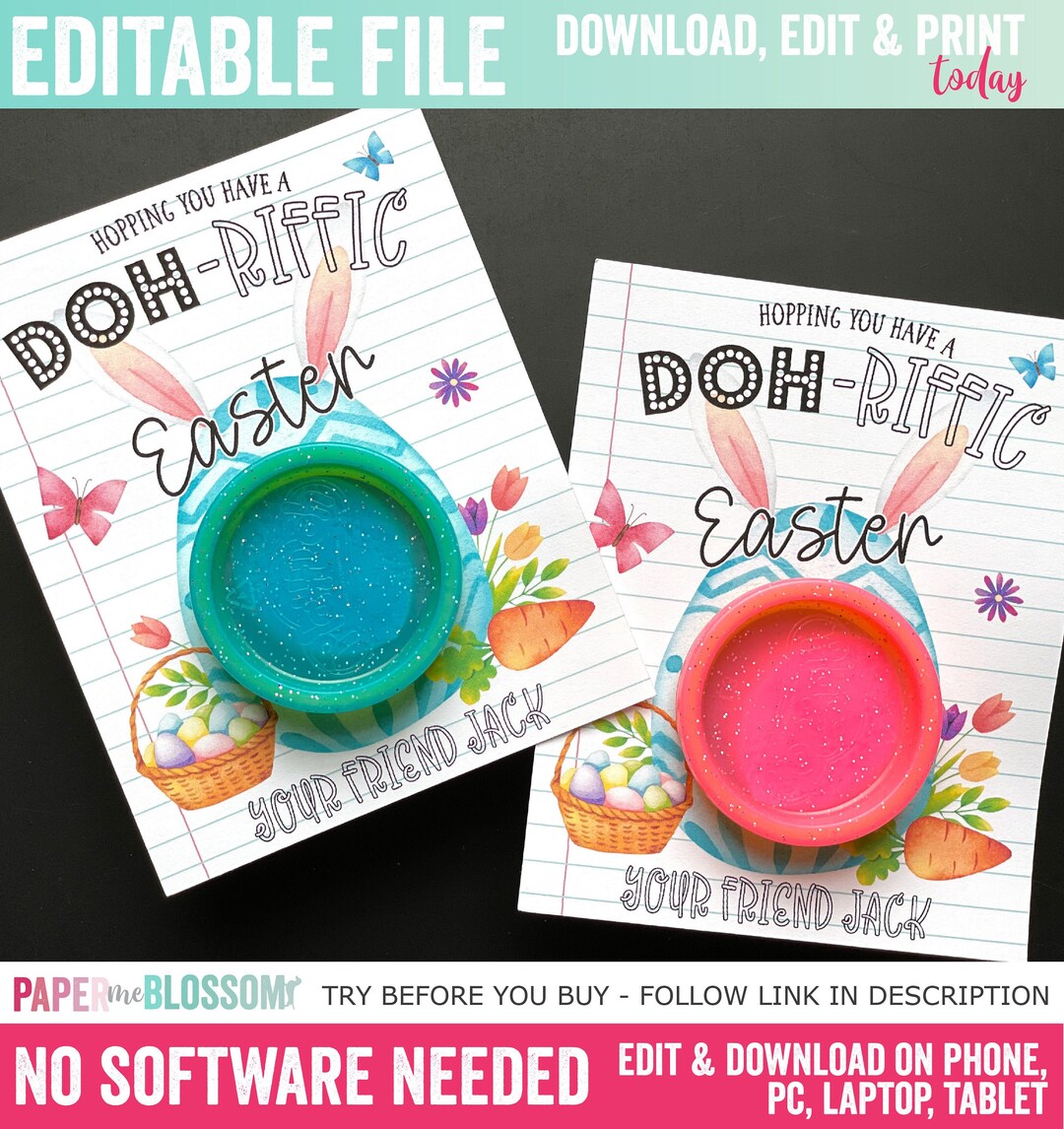 EDITABLE Easter Hopping You Have a Doh-riffic Easter Kids Gift Tag ...