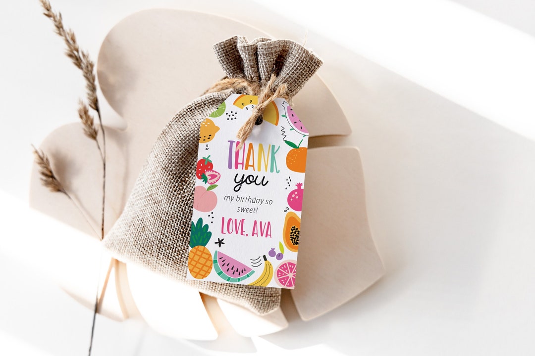EDITABLE Two-tti Fruitti Birthday Favor Thank You Gift Tag - Tropical ...
