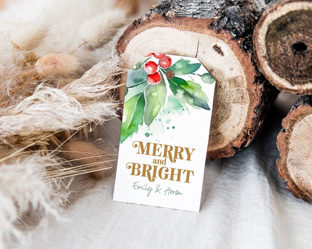 Editable Merry and Bright Christmas Gift Tag Traditional Christmas Tag ...