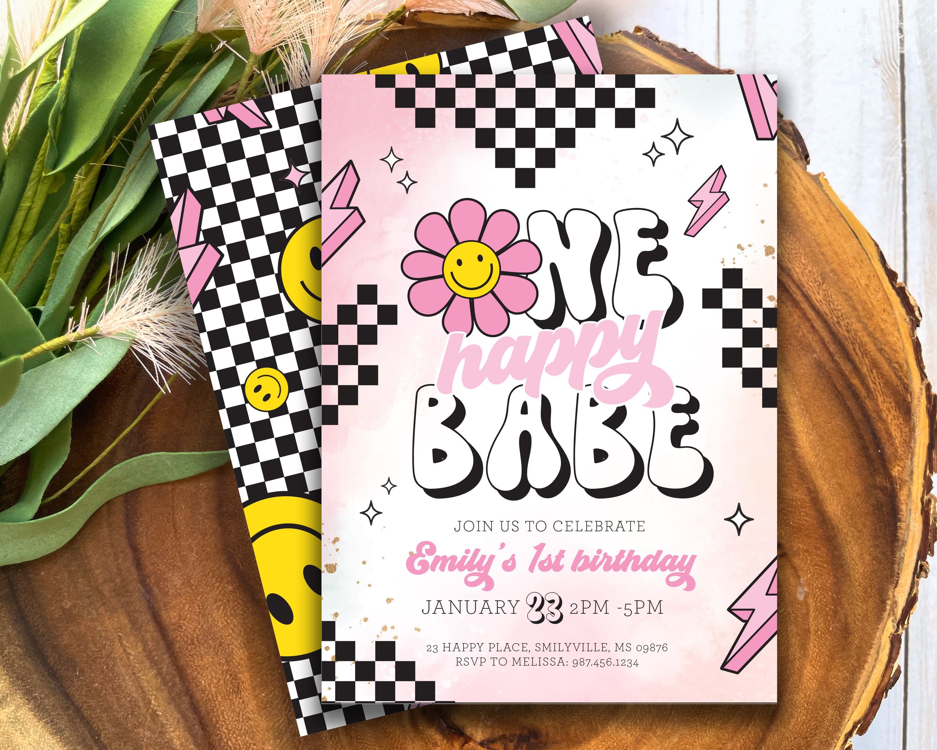EDITABLE One Happy Babe Retro Groovy Birthday Welcome Poster - Groovy ...