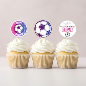 EDITABLE Soccer Ball Girl Birthday Cupcake Toppers - Sports Soccer Ball ...