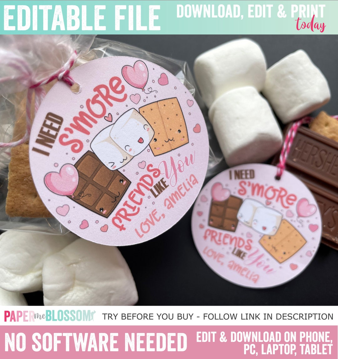 EDITABLE I Need S'more Friends Like You Valentines Day Kids Gift Tag ...