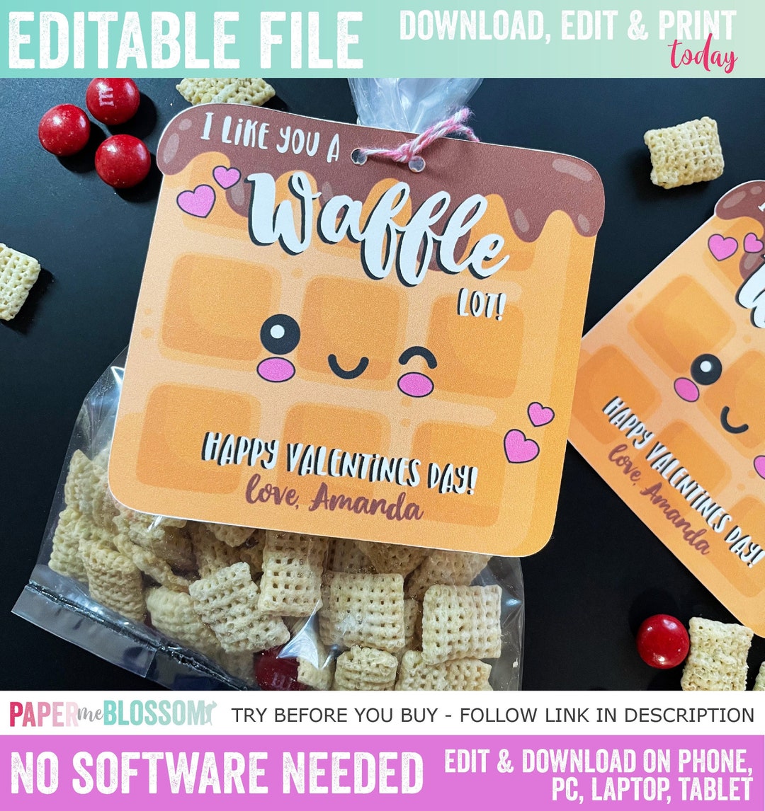 EDITABLE I Like You A Waffle Lot Valentines Day Kids Gift Tag ...