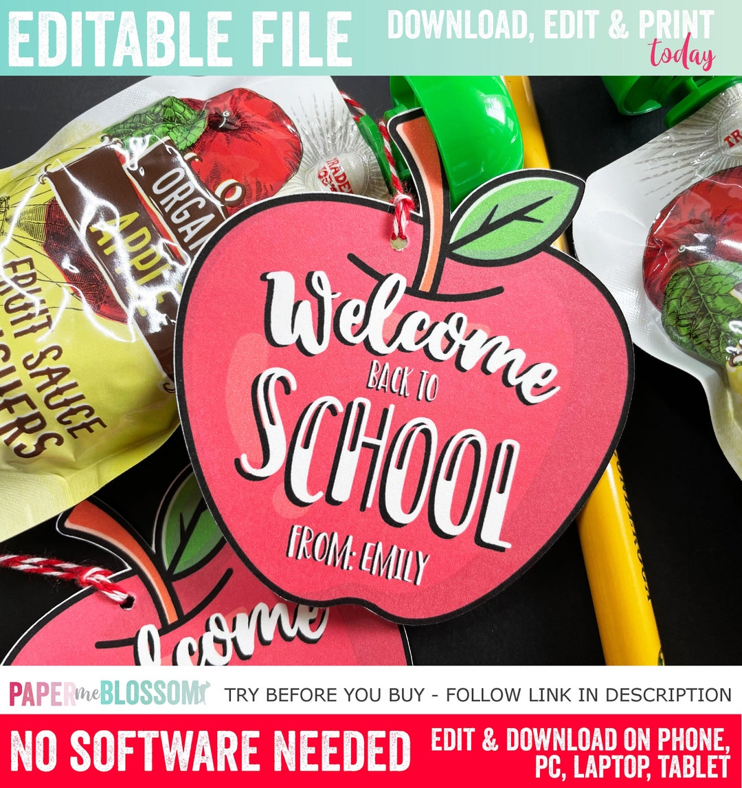 EDITABLE First Day of School Apple Kids Gift Tag - Back to School for ...