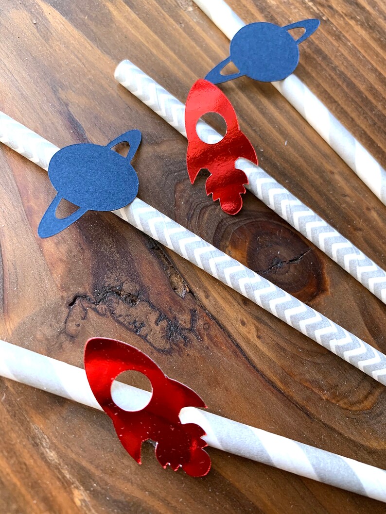 12 Astronaut Outer Space Rocket Paper Straws - Silver Paper Straws ...