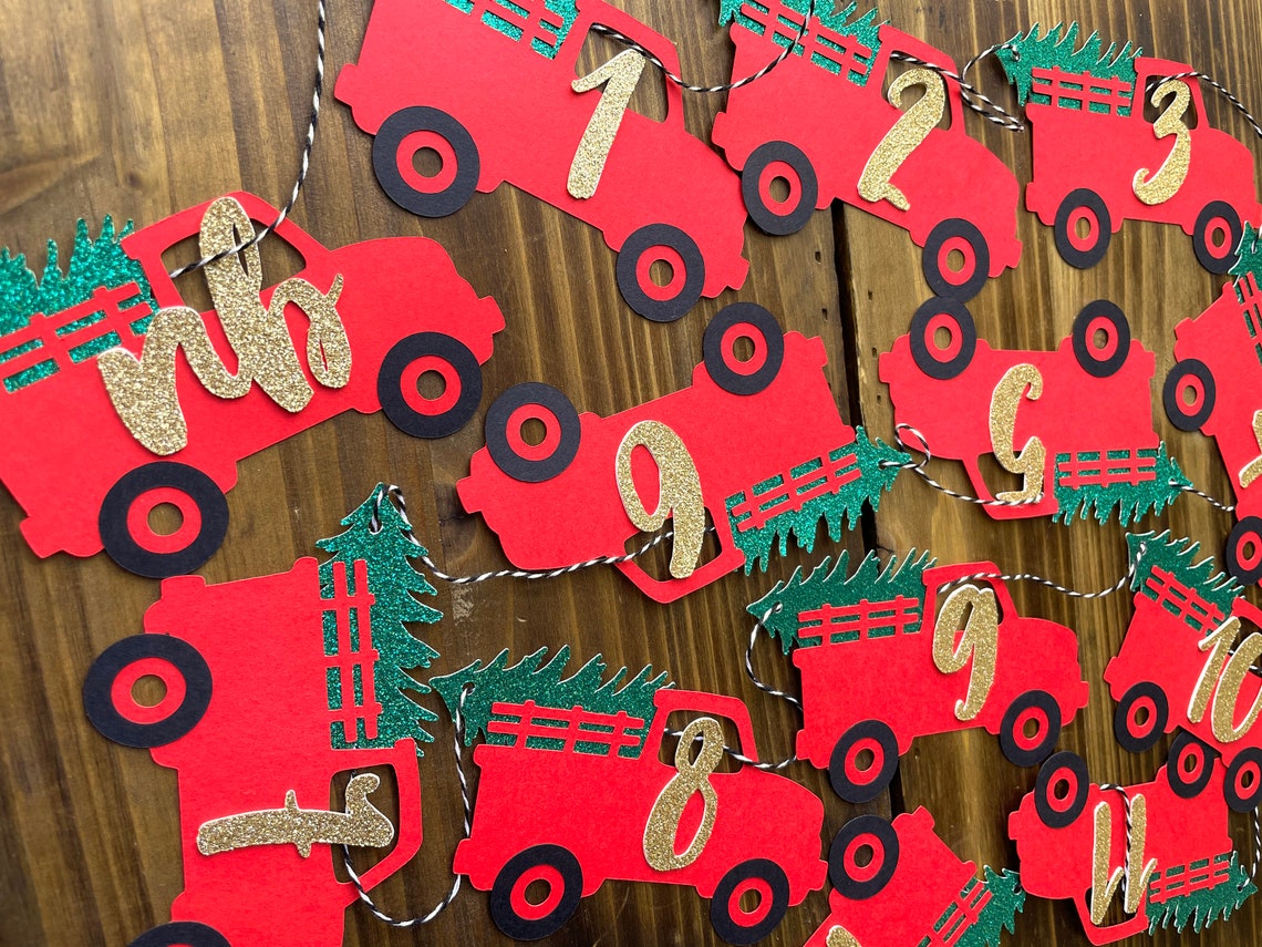 Red Farm Truck Christmas Pine Tree Happy Birthday Banner Red - Etsy