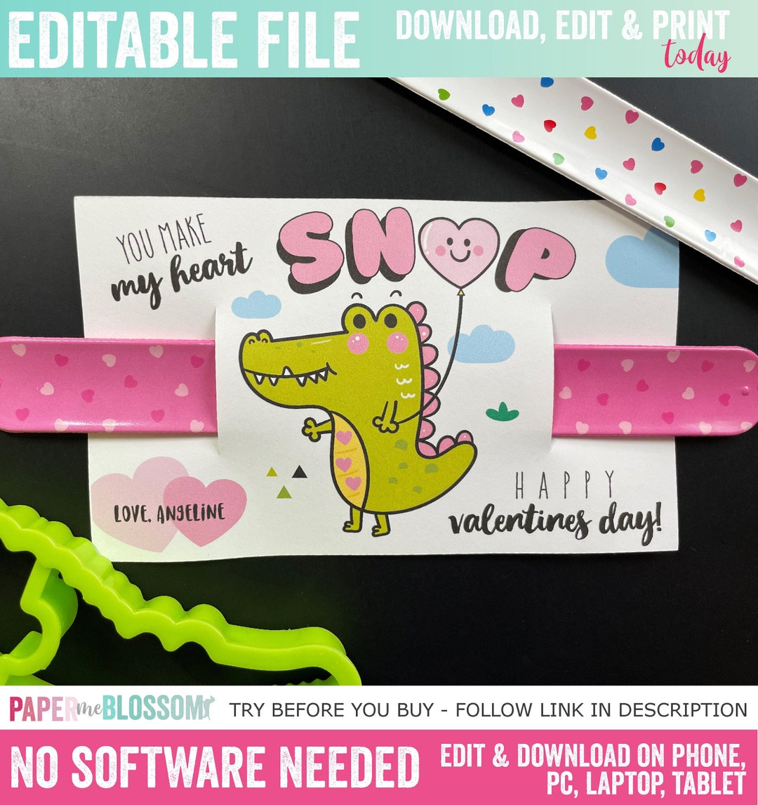 EDITABLE Valentines Slap Bracelet Kids Gift Tag - Valentines Classroom ...