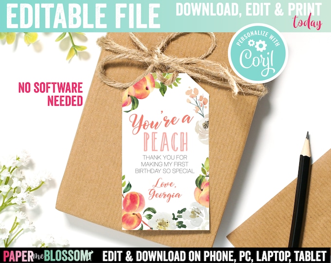 Printable OR Printed Wedding Favor Gift Tags Peach and Cream Floral ...