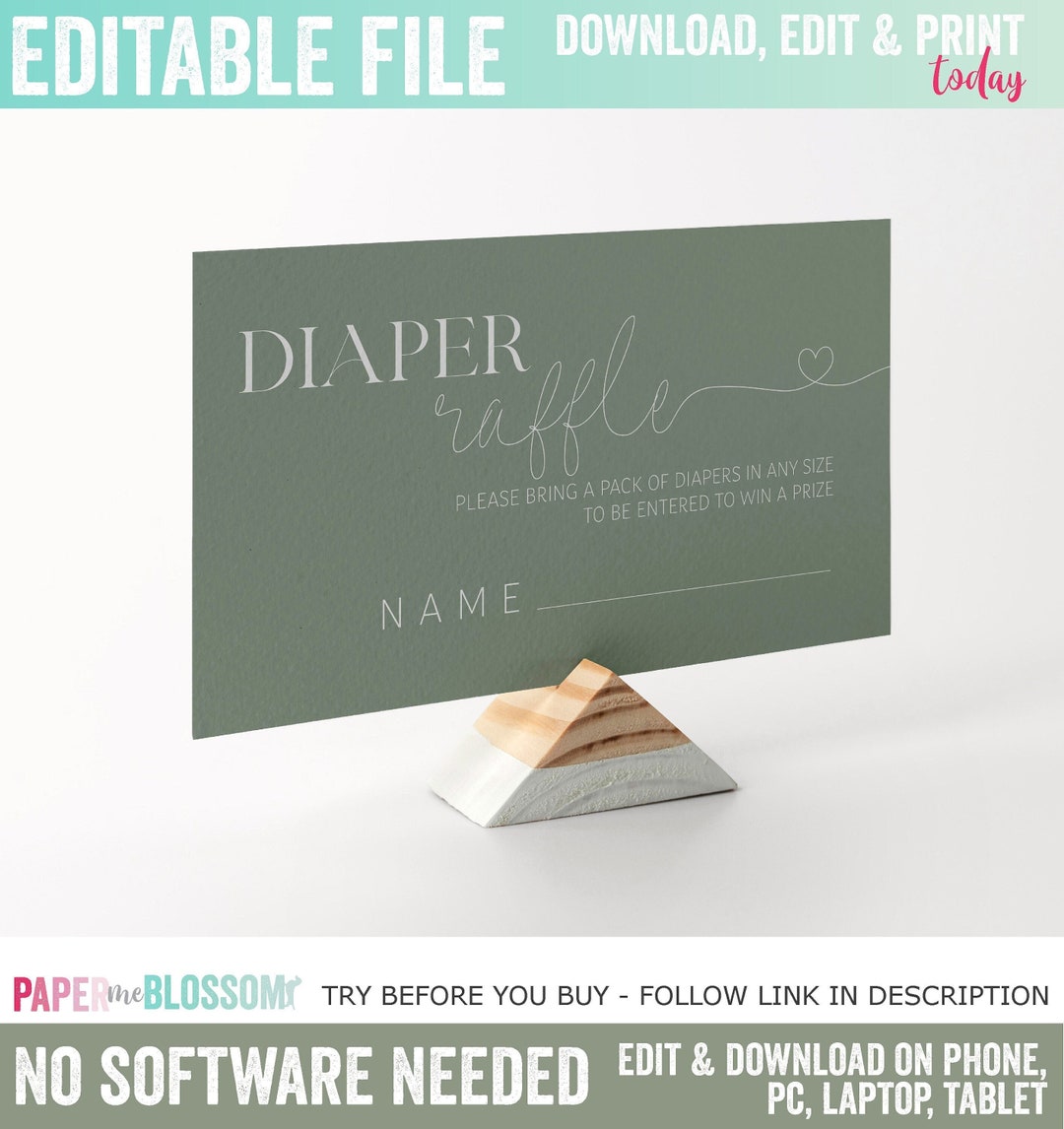 Editable Oh Baby Sage Green Baby Shower Diaper Raffle -sage Green ...