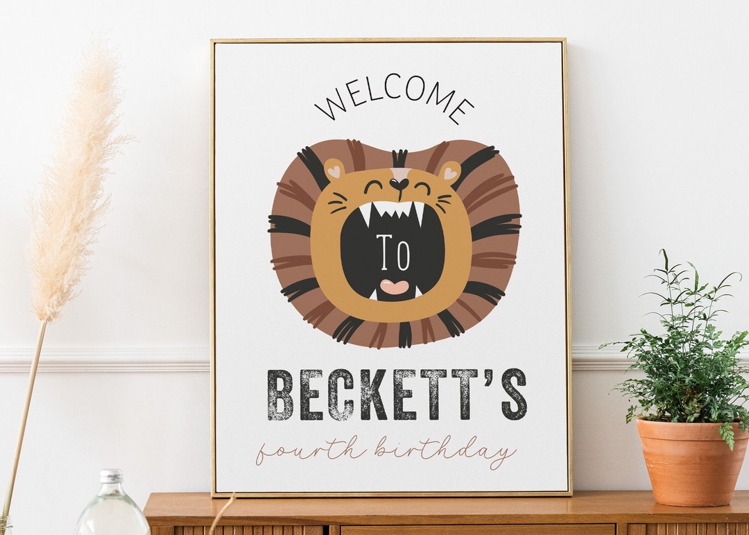 EDITABLE Roar Lion Birthday Welcome Poster - Wild Big Cat Lion ...