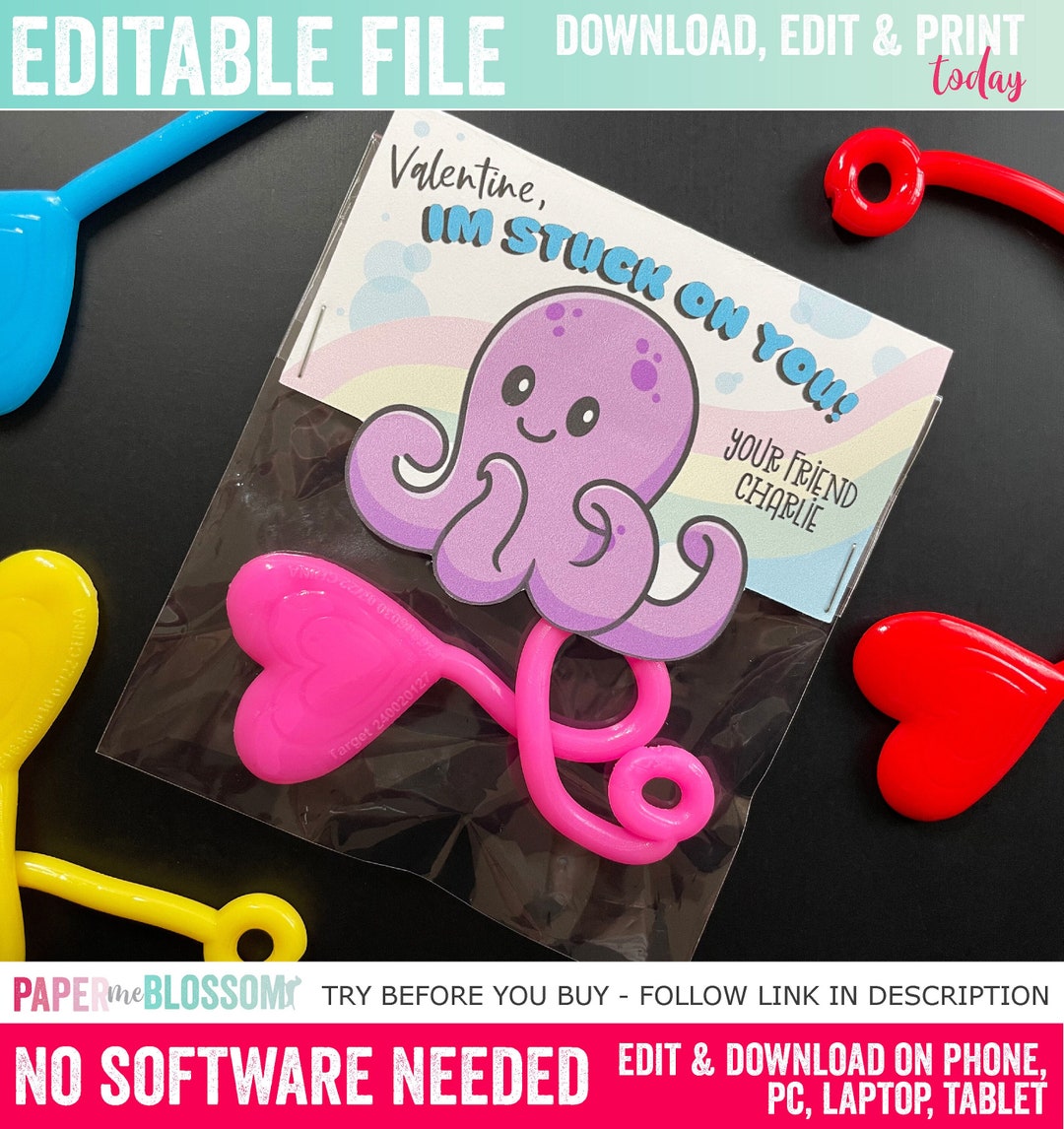 EDITABLE Slappy Valentines Day Gift Tag I'm Stuck on You Exchange Kids ...