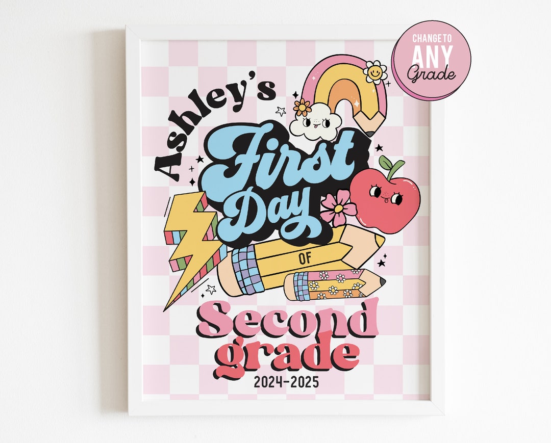 EDITABLE First Day of School Retro Sign ANY GRADE Girl Back to School ...