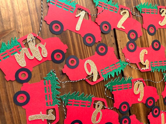 Red Farm Truck Christmas Pine Birthday Photo Milestone Banner | Etsy