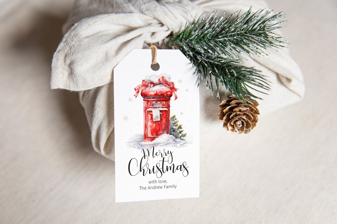 Editable Merry Christmas Mailbox Christmas Gift Tag Traditional ...