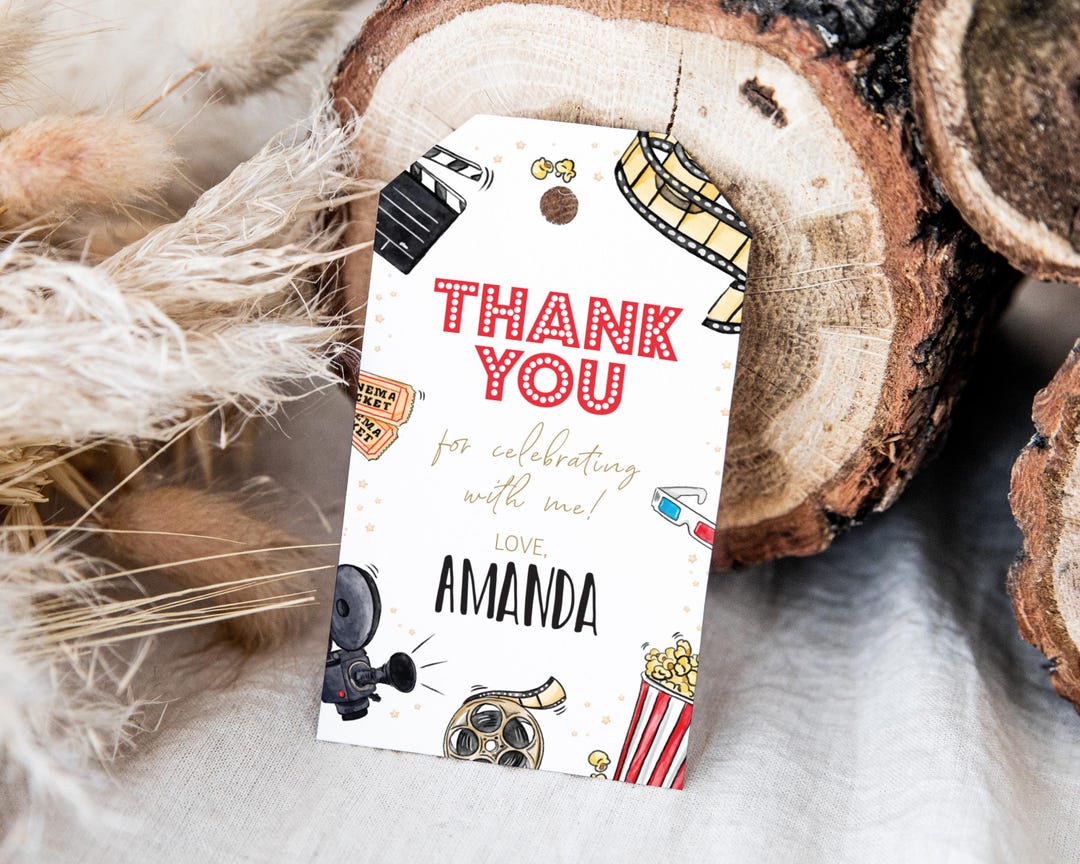 EDITABLE Movie Night Birthday Favor Thank You Gift Tag/under the Stars ...