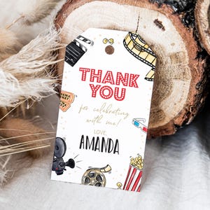 EDITABLE Movie Night Birthday Favor Thank You Gift Tag/under the Stars ...