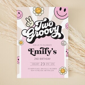 Two Groovy Smiley Face Happy Birthday Banner - Retro Groovy Printable ...