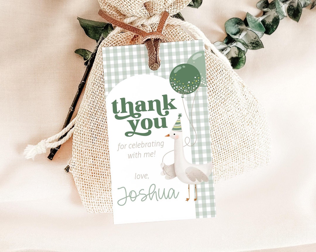 Editable Our Little Silly Goose Birthday Thank You Favor Tag - Green ...