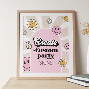 EDITABLE Two Groovy Retro Pink Smiley Face Birthday Welcome Poster ...