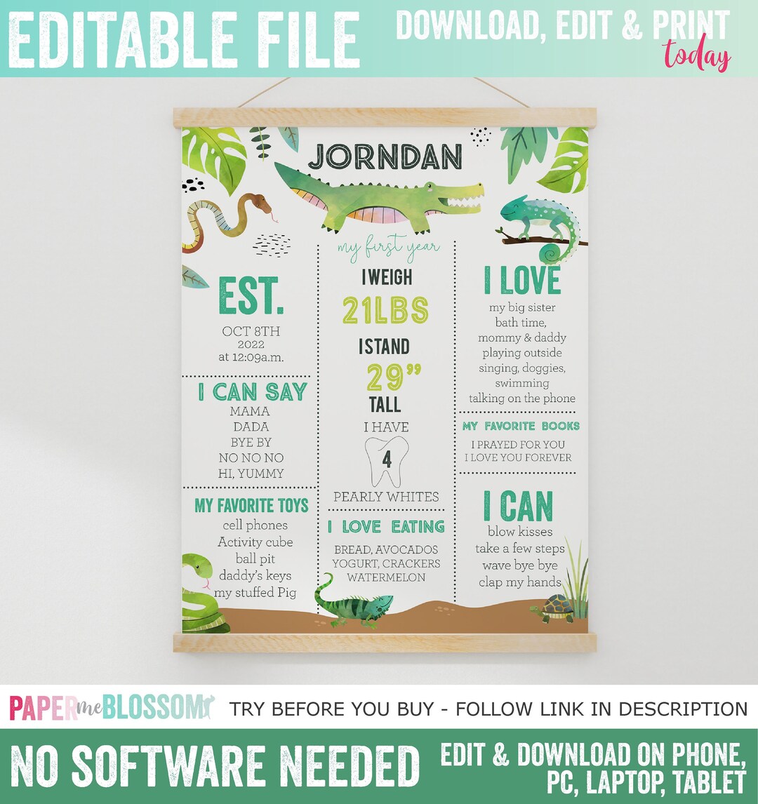 EDITABLE Hop Creep and Slither Reptile Stats Info Poster - Alligator ...