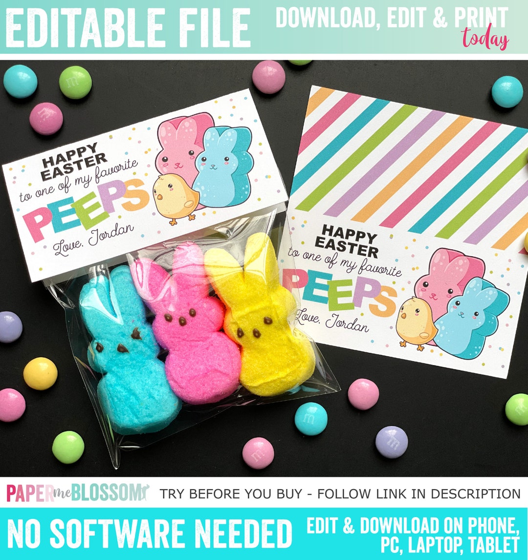 EDITABLE Easter Peeps Marshmallow Gift Tag - Happy Easter to One of My ...