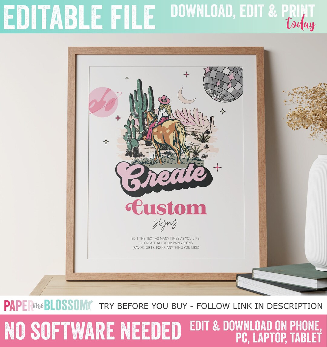 EDITABLE Space Cowgirl Birthday Invitation Custom Sign -retro Cosmic ...