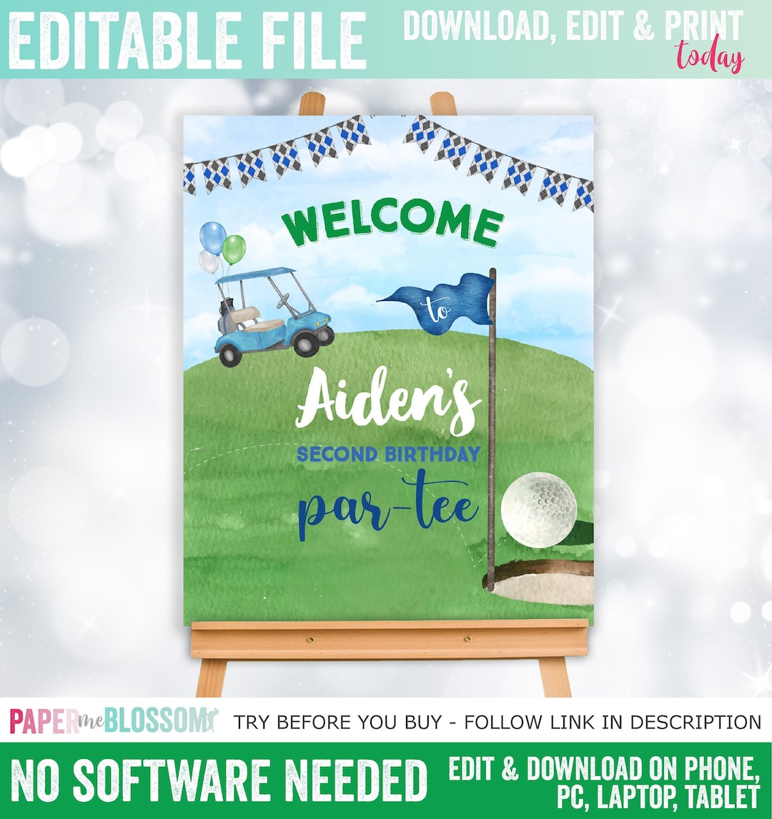 EDITABLE Golf Par-tee Birthday Welcome Poster - Golfing Boy Birthday ...