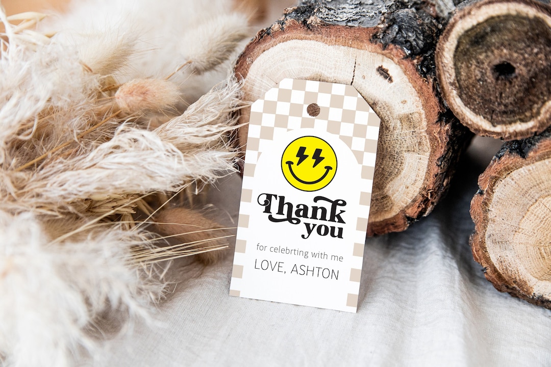 EDITABLE One Rad Dude Smiley Face Birthday Thank You Gift Tag - Four ...