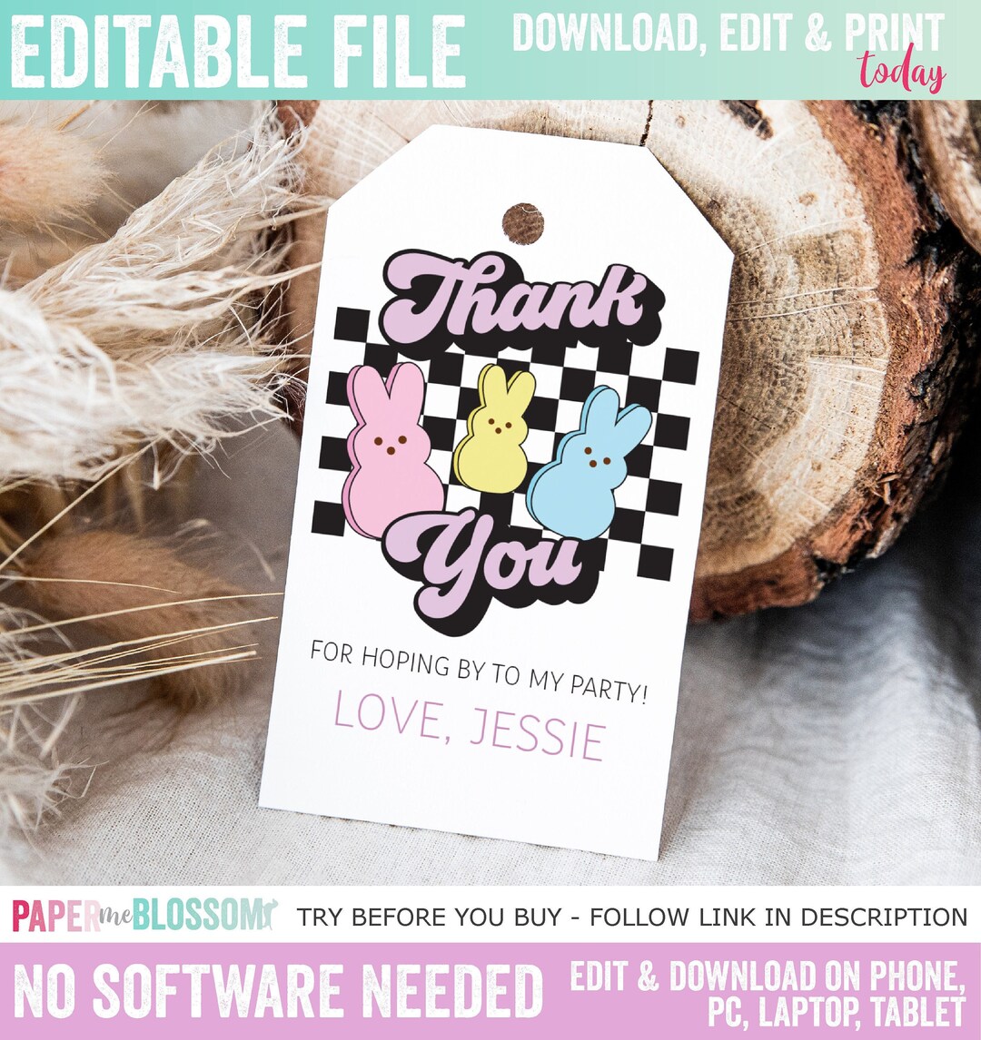 Editable Party With My Peeps Easter Thank You Favor Tag - Retro Easter ...