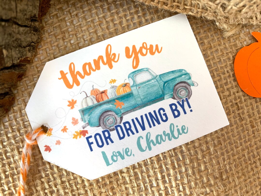12 Blue Farm Truck Thank You Gift Tags - Fall Pumpkin Favor Tags ...