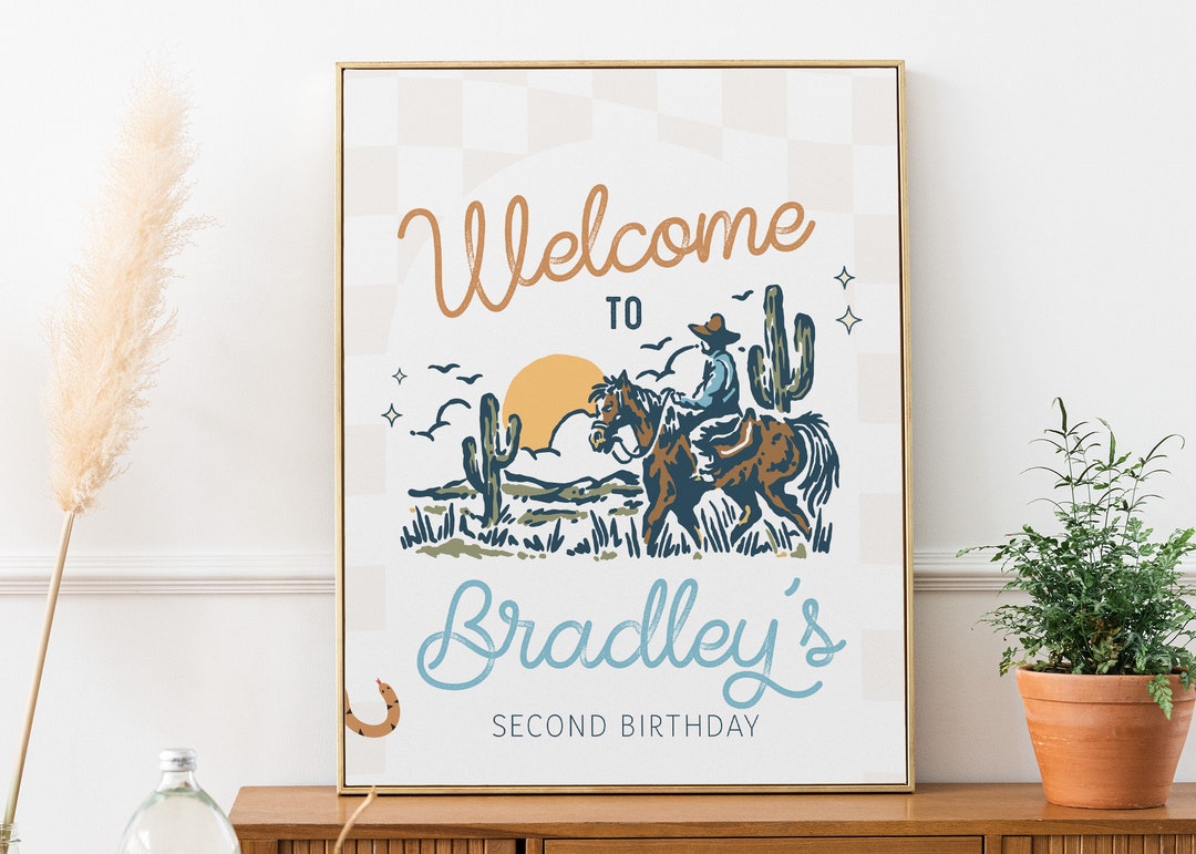 EDITABLE Retro Cowboy Two the West Welcome Poster - Cowboy Rodeo ...