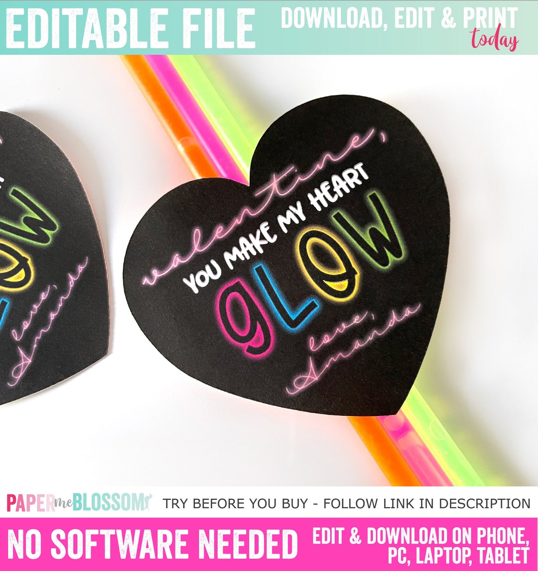 EDITABLE Valentines Glow Stick Valentines Day Kids Gift Tag ...
