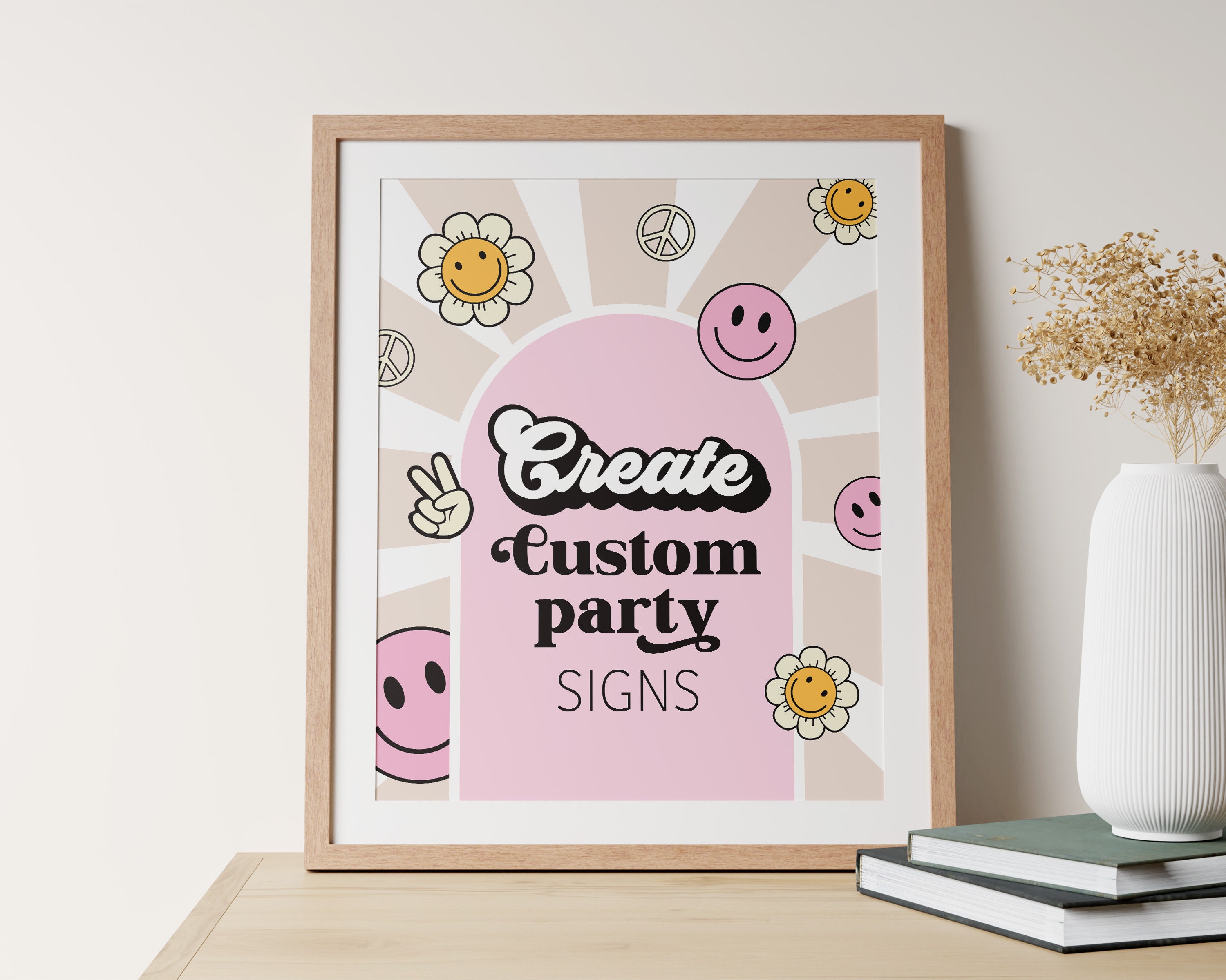 Two Groovy Smiley Face Happy Birthday Banner - Retro Groovy Printable ...