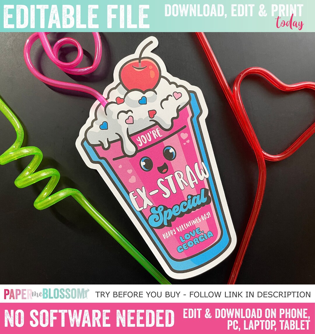 EDITABLE You're Ex-straw Special Gift Exchange Kids Gift Tag - Straw ...