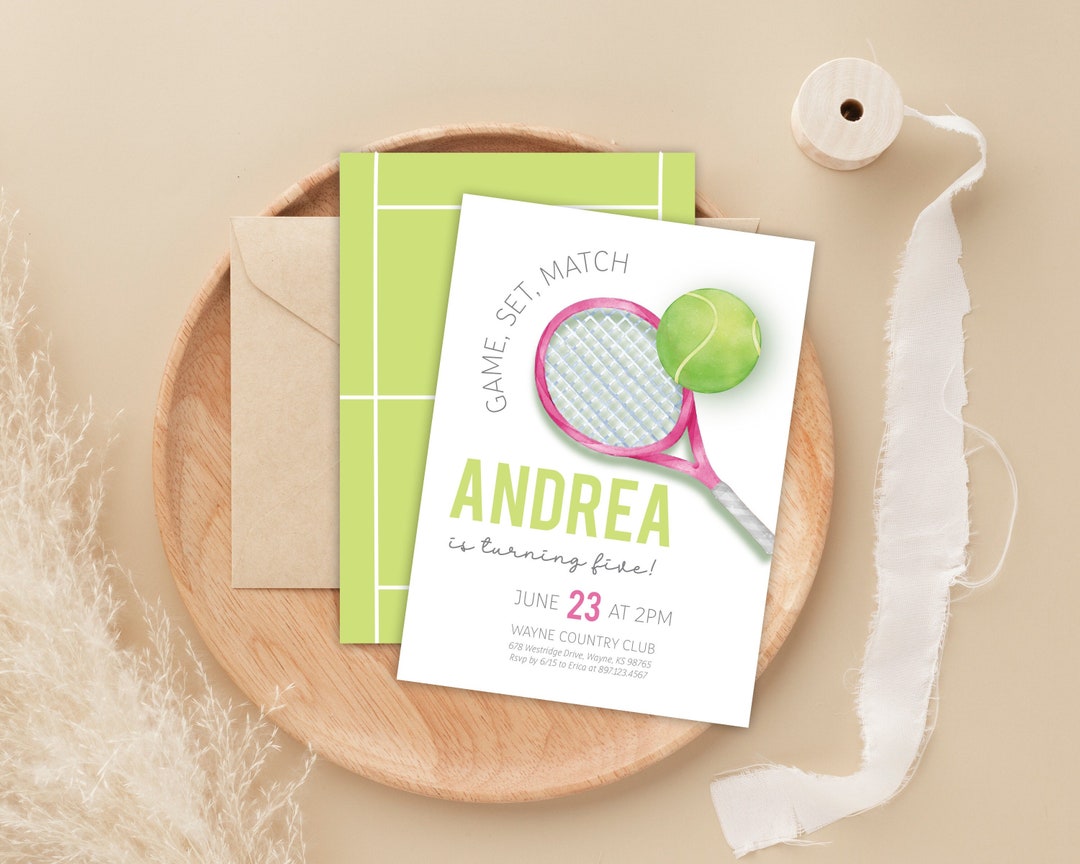 Editable Tennis Ball Girl Birthday Invitation - Game,set,match Pink ...