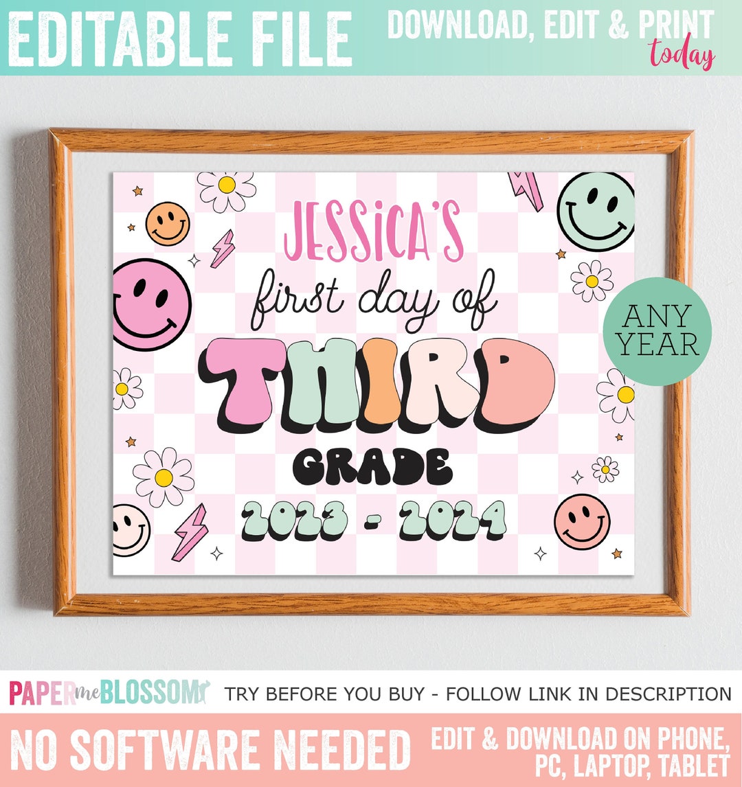 EDITABLE First Day of School Retro Custom Sign ANY GRADE - Back to ...