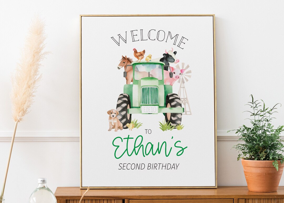 EDITABLE Farm Boy Birthday Green Farm Tractor Birthday Welcome Poster ...