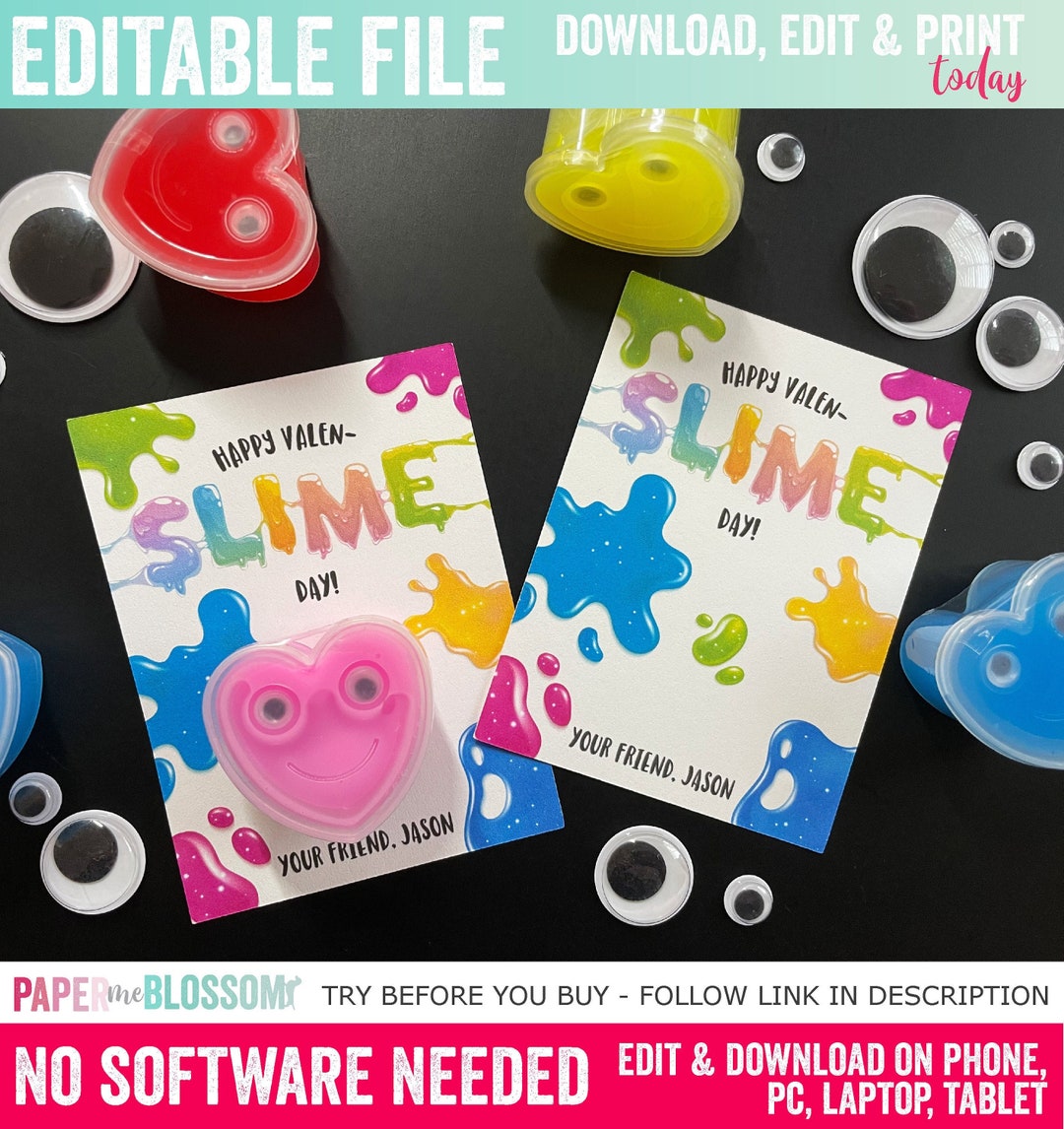 EDITABLE Valentines Slime Friend Valentines Day Kids Gift Tag - Happy ...