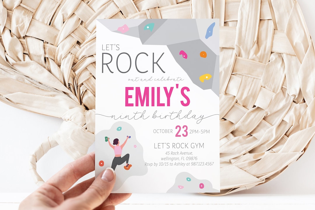 Editable Girl Rock Climbing Party Birthday Invitation - Let's Rock ...