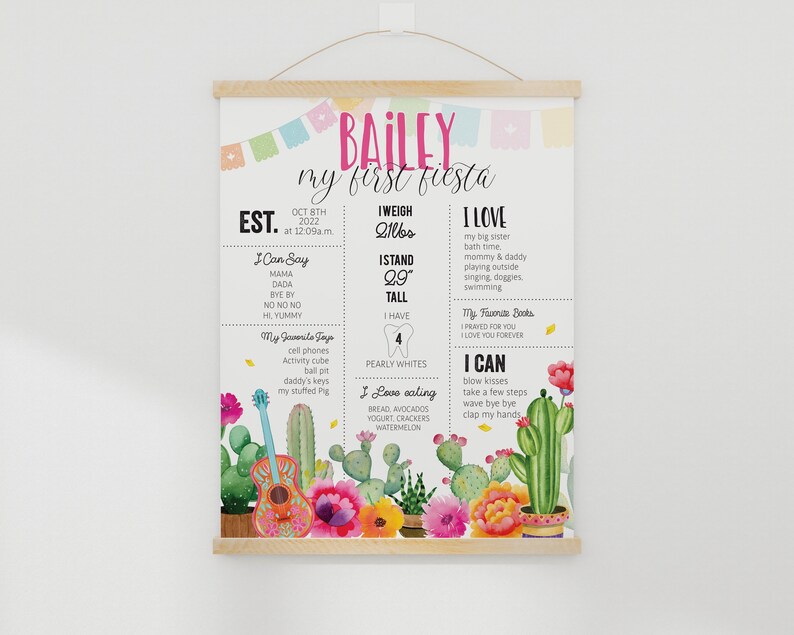 EDITABLE First Fiesta Poster - Summer Watercolor Mexican Cactus Fiesta ...