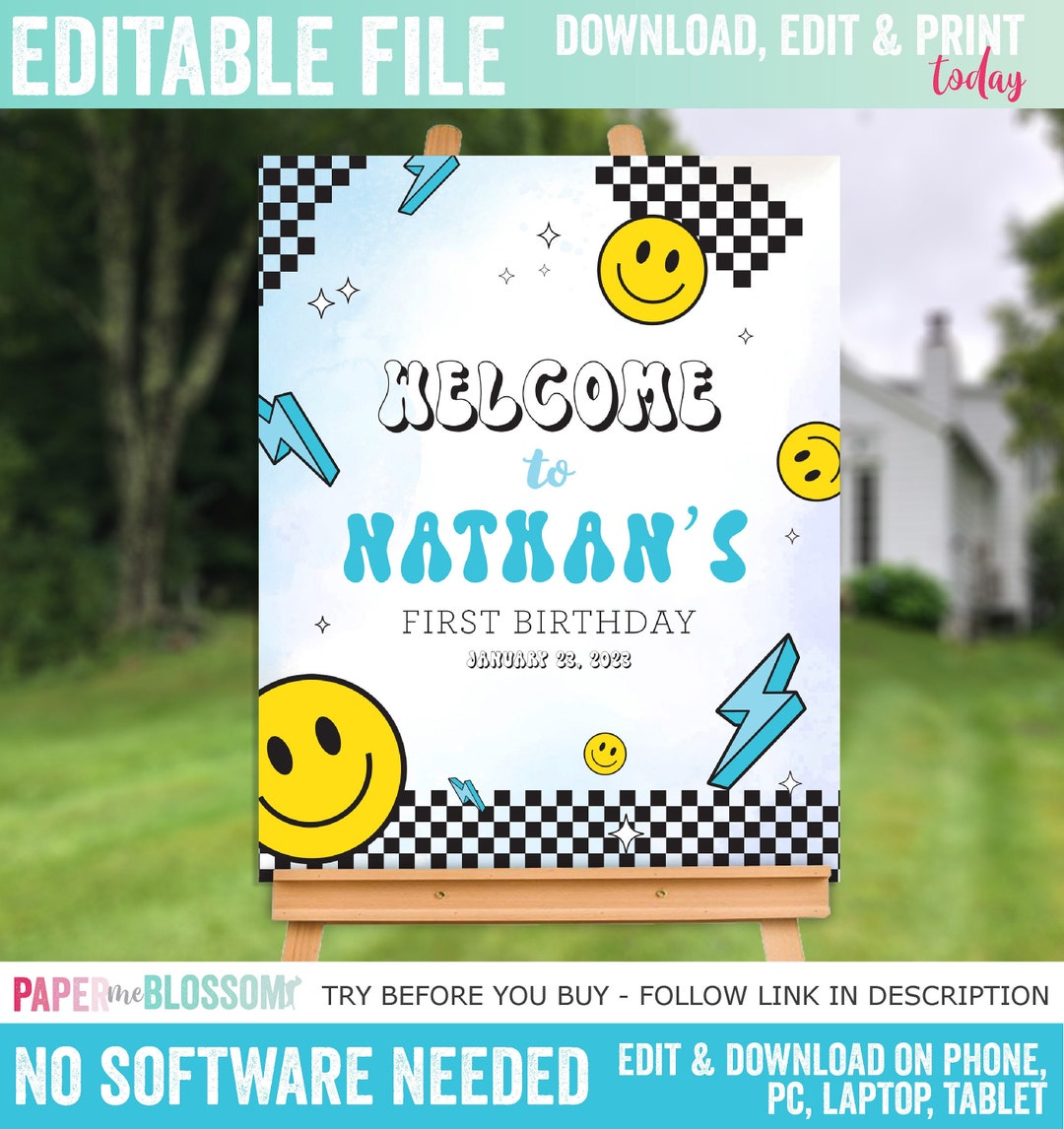 EDITABLE One Happy Dude Retro Groovy Birthday Welcome Poster - Groovy ...