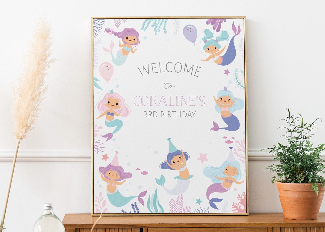 EDITABLE Little Mermaid Splish Splash Birthday Welcome Poster -under ...